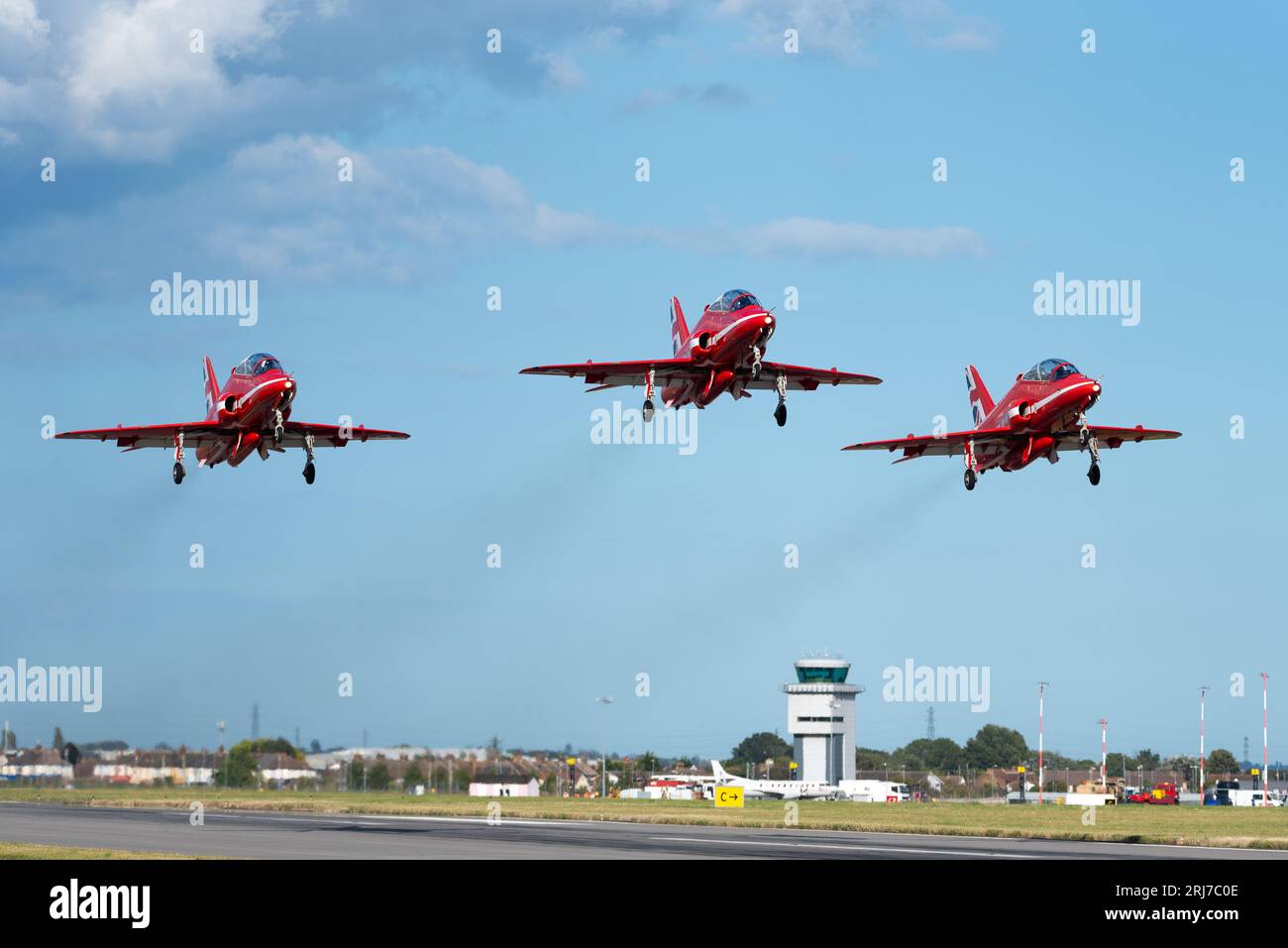 RAF Red Arrows jets taking off from London Southend Airport, Essex ...