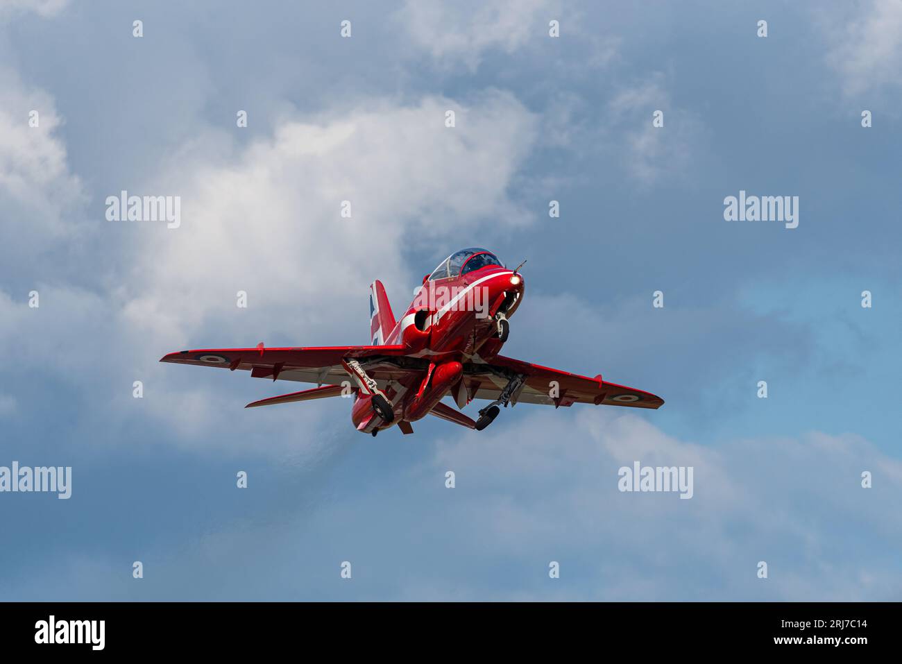 RAF Red Arrows BAe Hawk T 1 jet plane taking off from London Southend ...