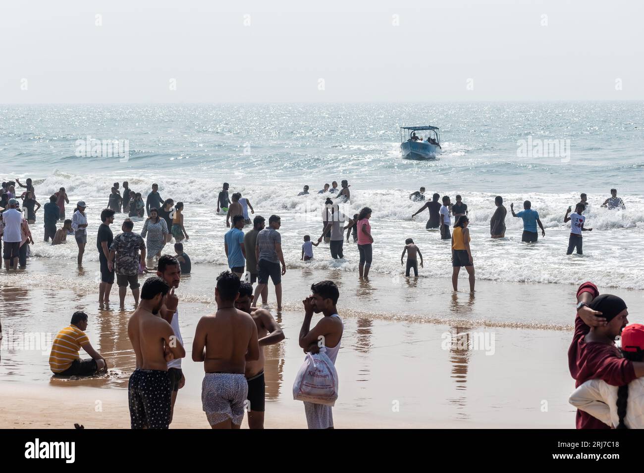 Calangute, Goa, India - January 2023: A crowded beach in the popular ...