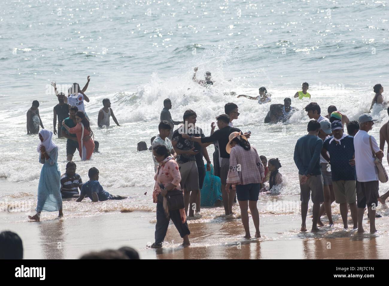 Calangute, Goa, India - January 2023: A crowded beach in the popular ...