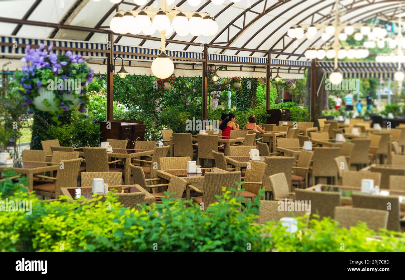 summer open air cafe restaurant Stock Photo - Alamy