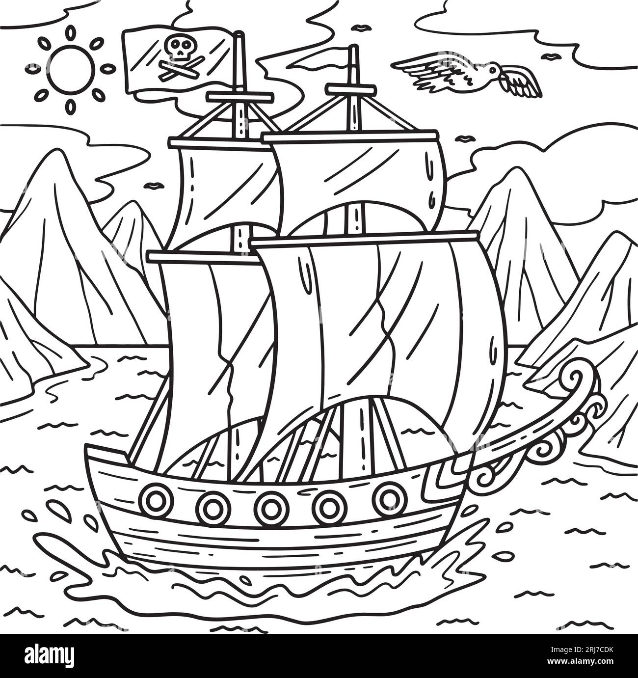 Pirate Ship Coloring Page for Kids Stock Vector Image & Art - Alamy