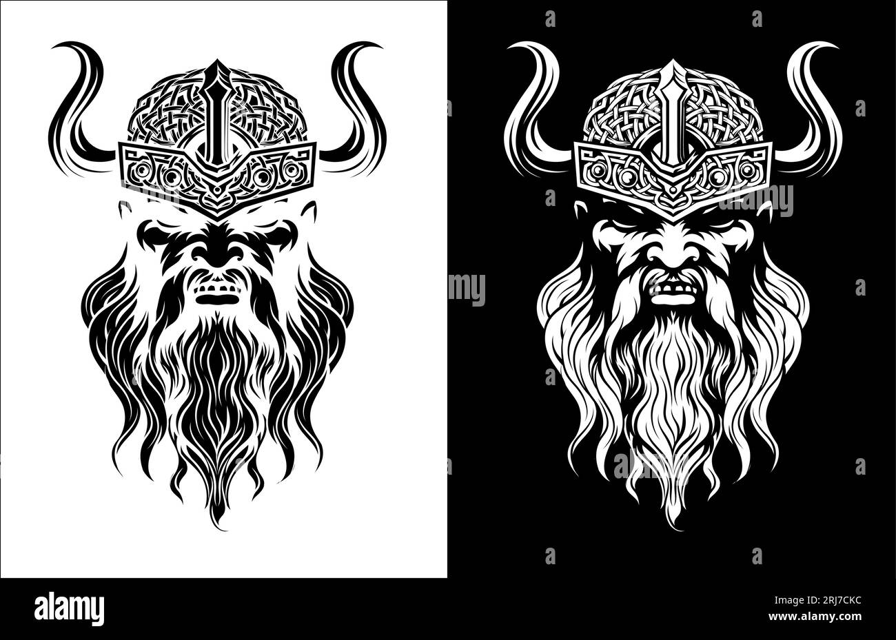 Viking Warrior Man Strong Mascot Face in Helmet Stock Vector Image ...