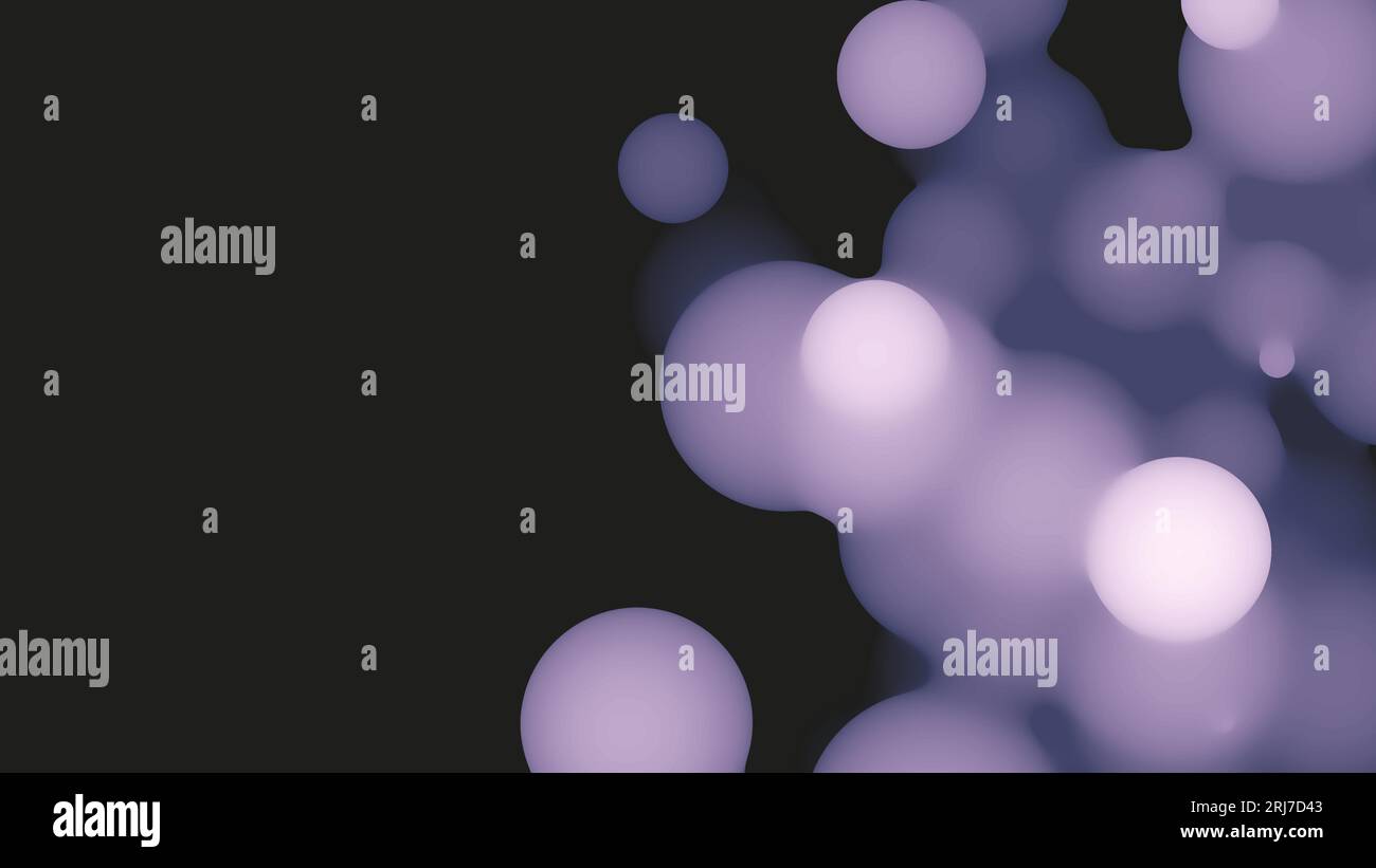 Abstract 3d fluid metaball shape with violet balls. Synthwave liquid pastel organic droplets ...