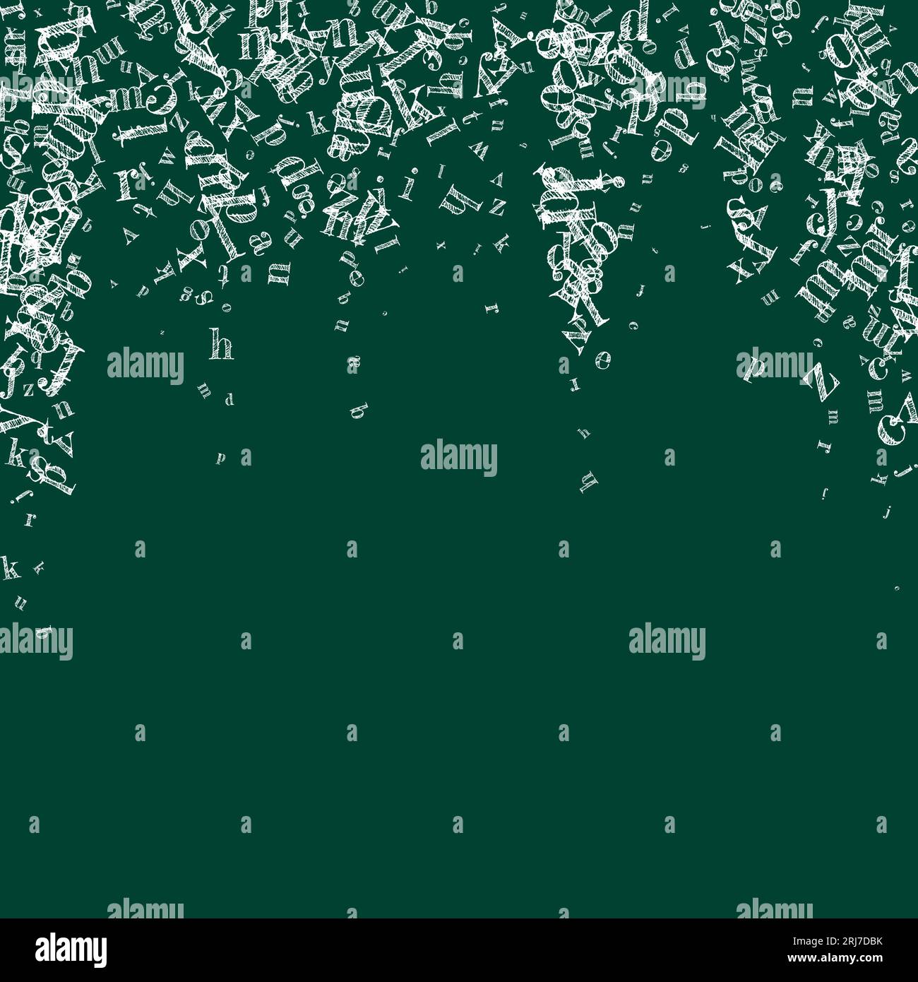 School notebook cover. White chalk floating letters of Latin alphabet ...