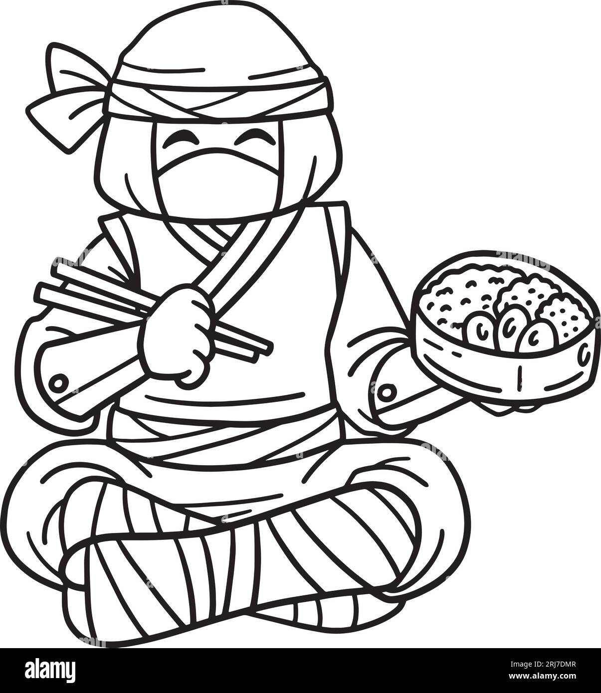 Ninja Eating Bento Isolated Coloring Page for Kids Stock Vector Image ...