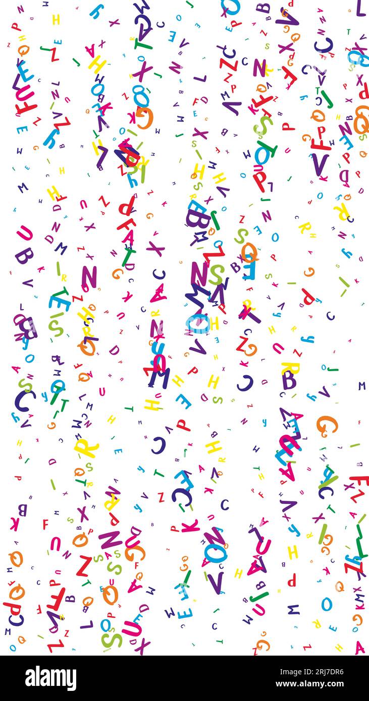 School notebook cover. Colorful childish floating letters of Latin ...