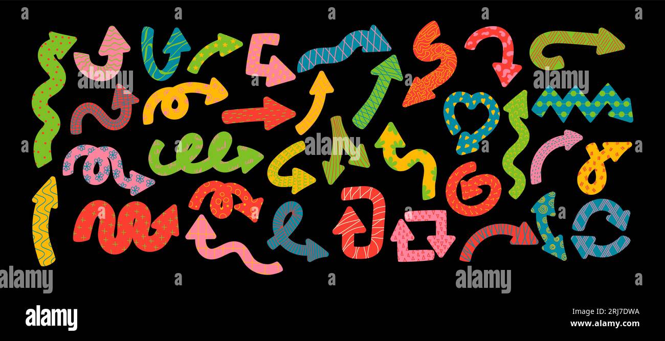 Set of colorful playful arrows in trendy style with vector texture ...