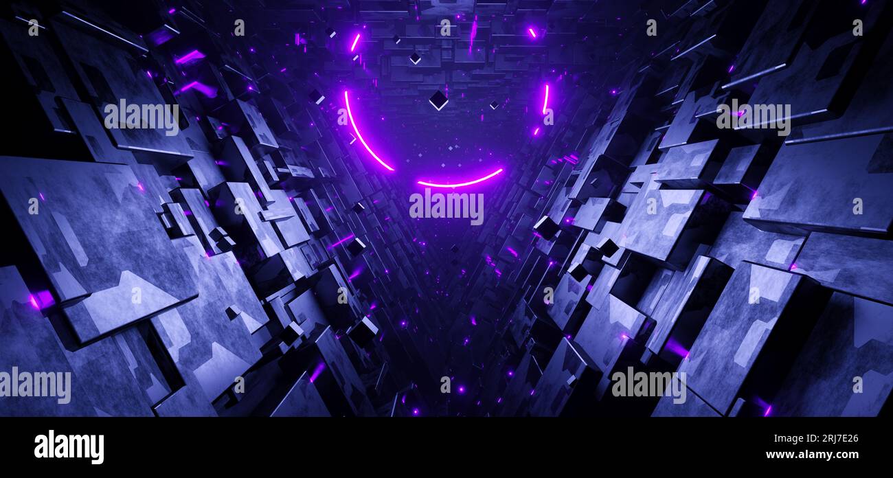 Sci-fi triangle tunnel with neon circle sign concept background Stock ...