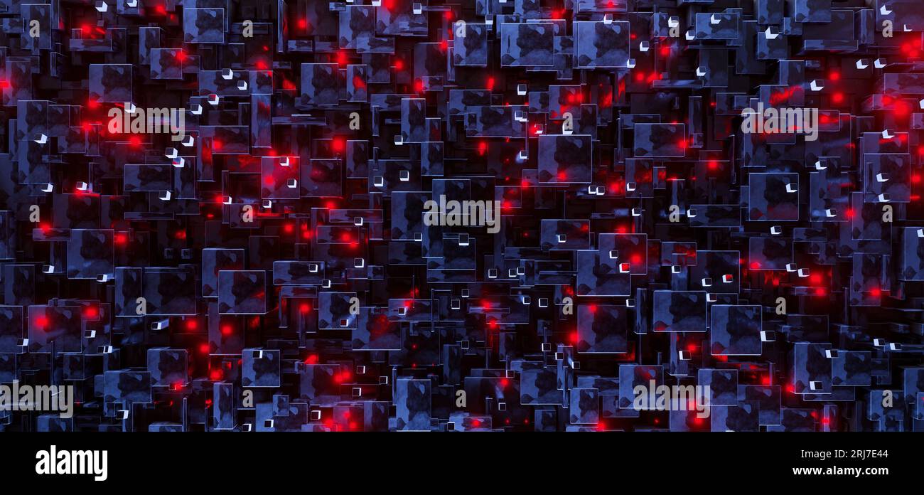 Sci-fi block chain tech background with red neon particles Stock Photo ...