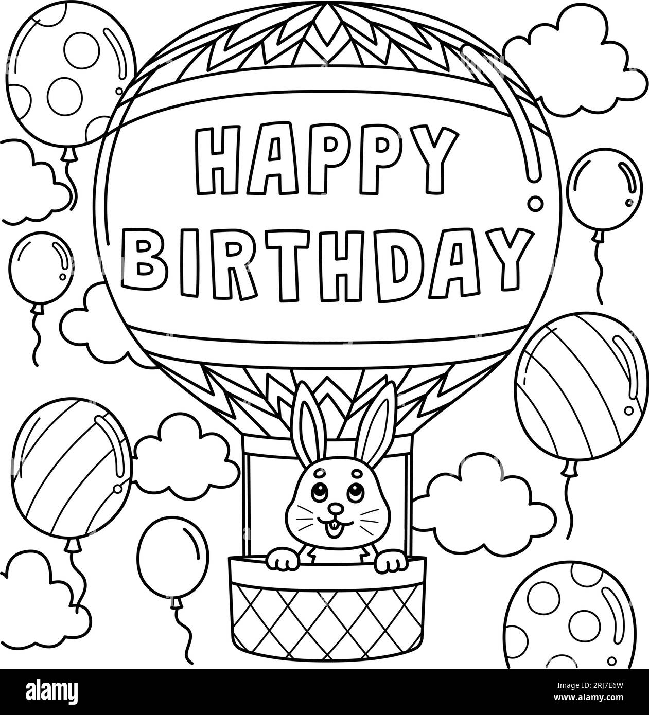 Happy Birthday Hot Air Balloon Coloring Page Stock Vector Image & Art ...