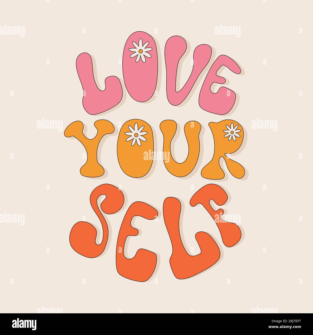 Love yourself retro groovy lettering design Stock Vector Image & Art ...