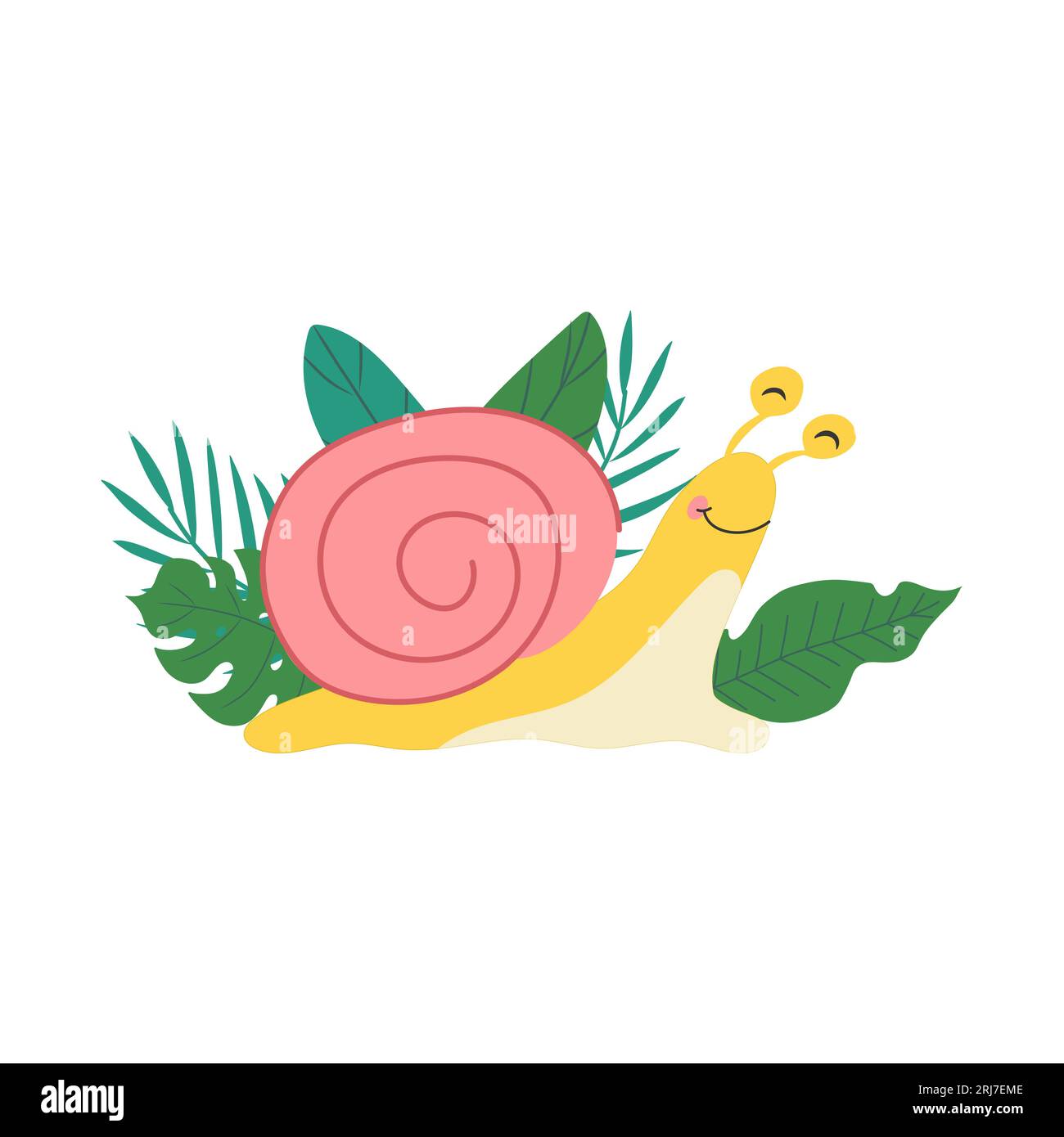 Snail character with palm leaves in cartoon style Stock Vector Image ...