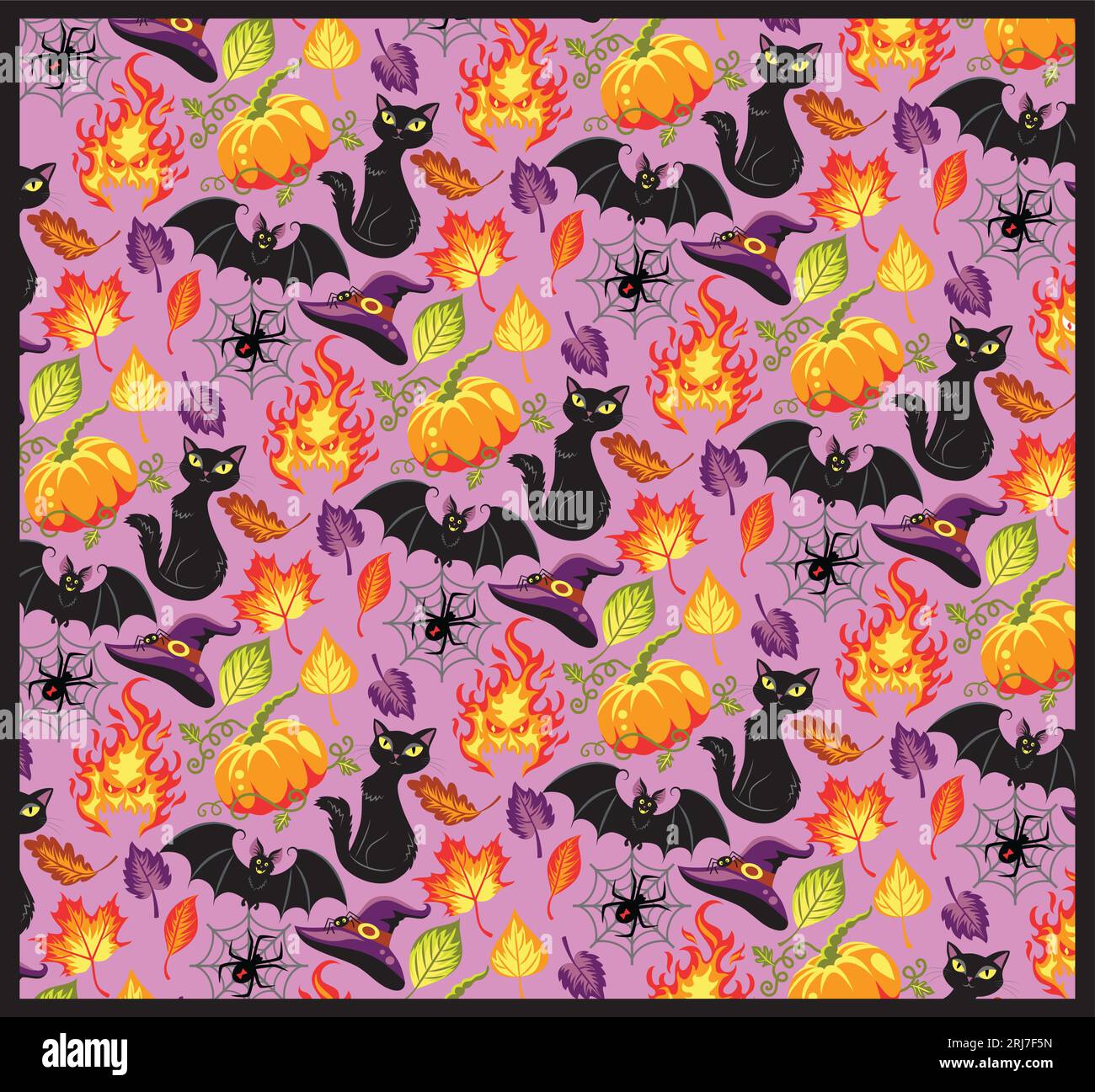 Seamless pattern for Halloween with cartoonish details. Purple ...