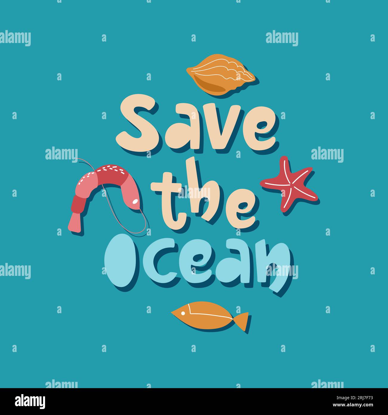 Save The Ocean Cute Lettering Composition Stock Vector Image And Art Alamy