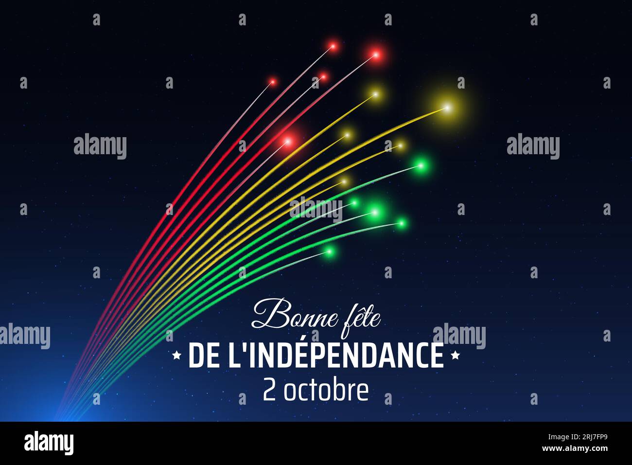October 2, guinea independence day, colorful fireworks flag on blue ...