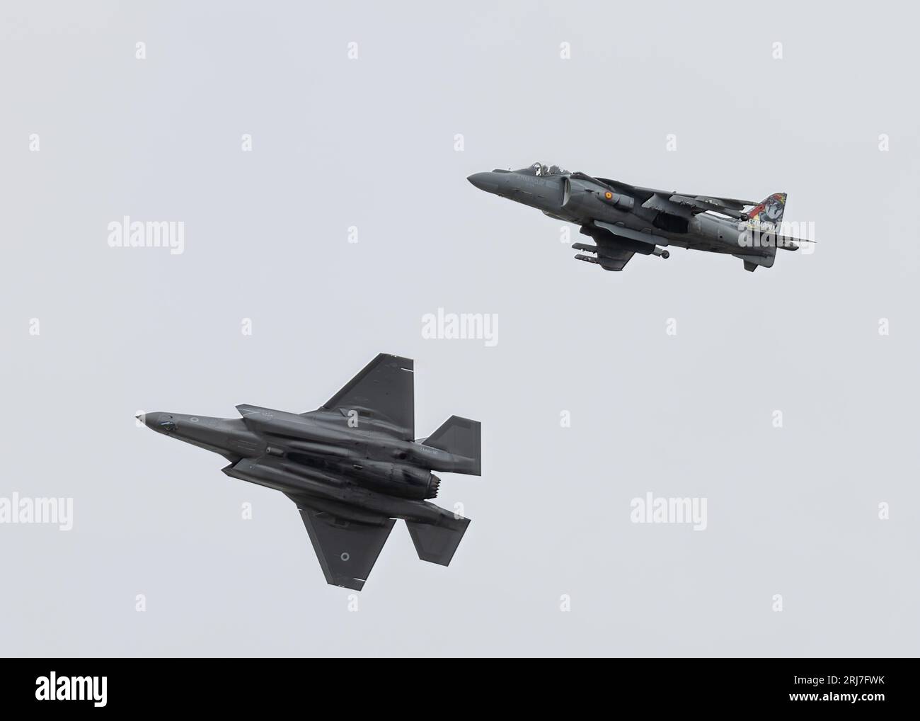An RAF Lockheed Martin F-35 Lightning II and a Spanish Navy McDonnell ...