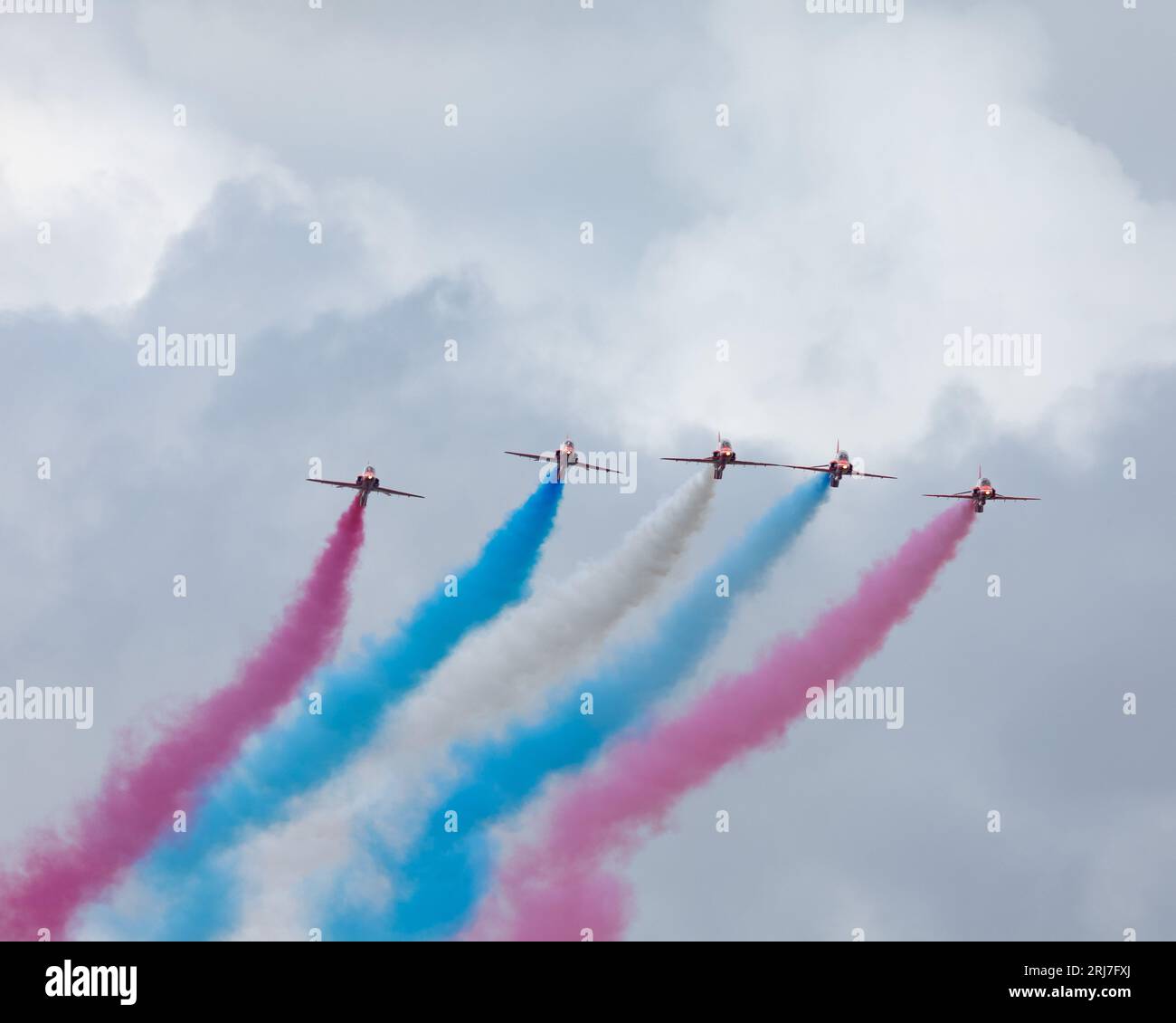The RAF Red Arrows jet aerobatic display team at the 2023 Royal International Air Tattoo Stock ...