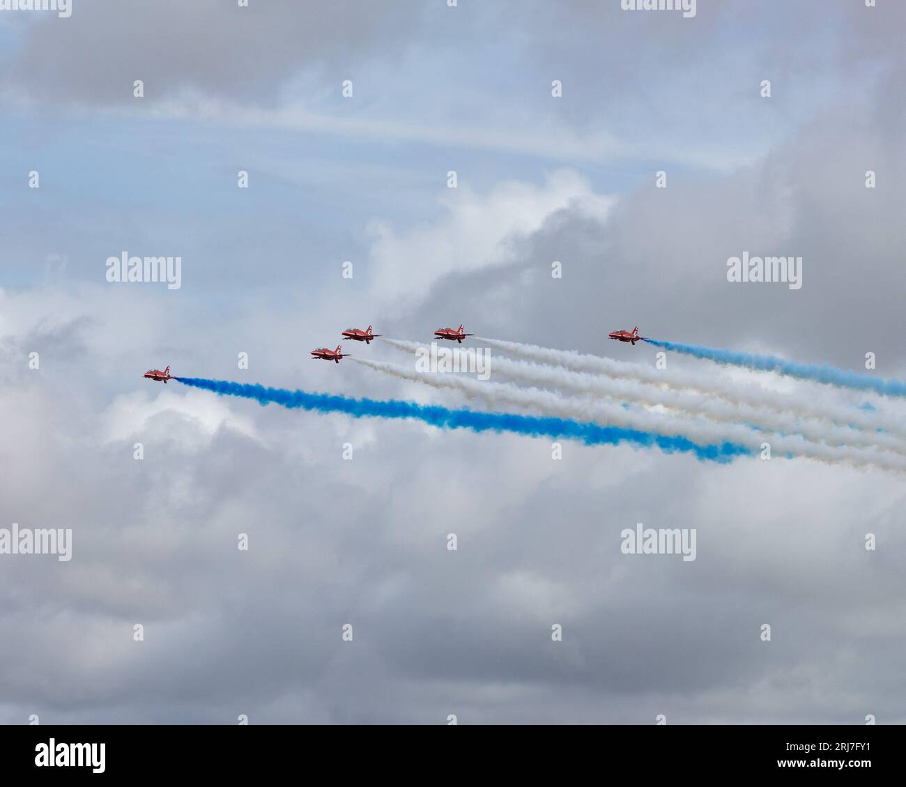 The RAF Red Arrows jet aerobatic display team at the 2023 Royal International Air Tattoo Stock ...