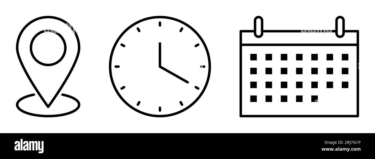 Time, date, and address icon. Line art style. Vector illustration ...