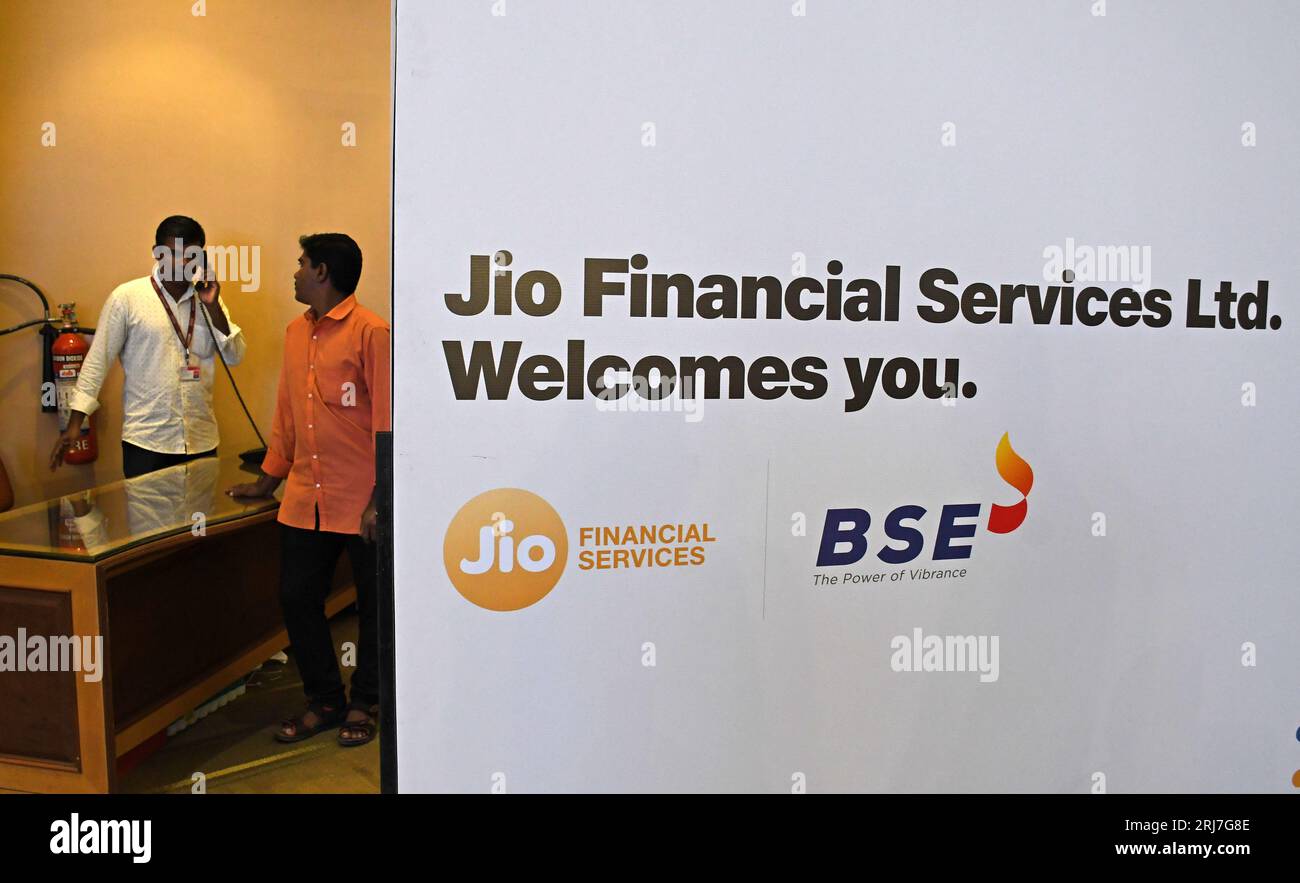 Mumbai, India. 21st Aug, 2023. A Jio Financial Services Ltd, Welcomes ...