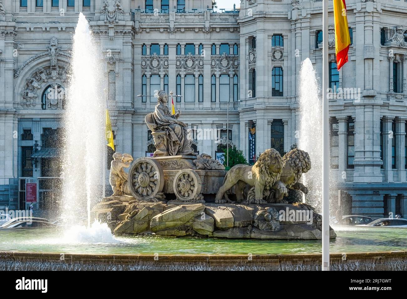 Madrid, Spain, Cibeles Fountain with iconic medieval sculpture as ...