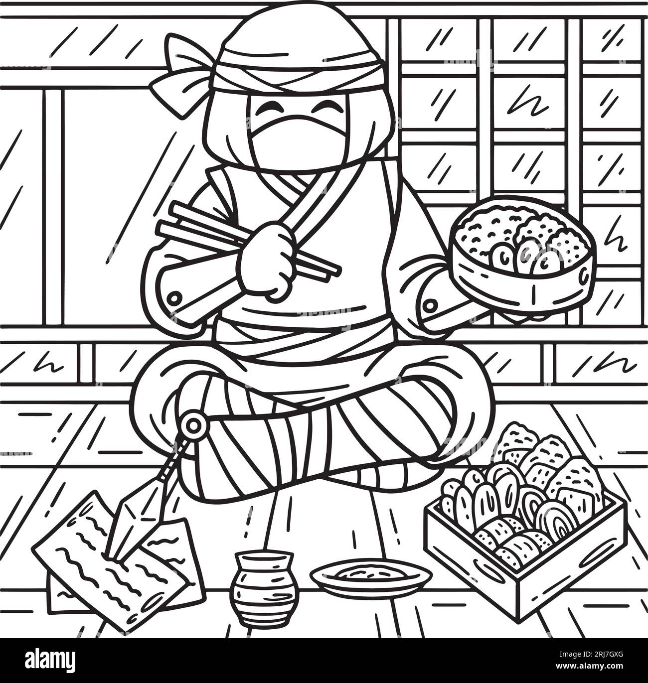Ninja Eating Bento Coloring Page for Kids Stock Vector Image & Art - Alamy