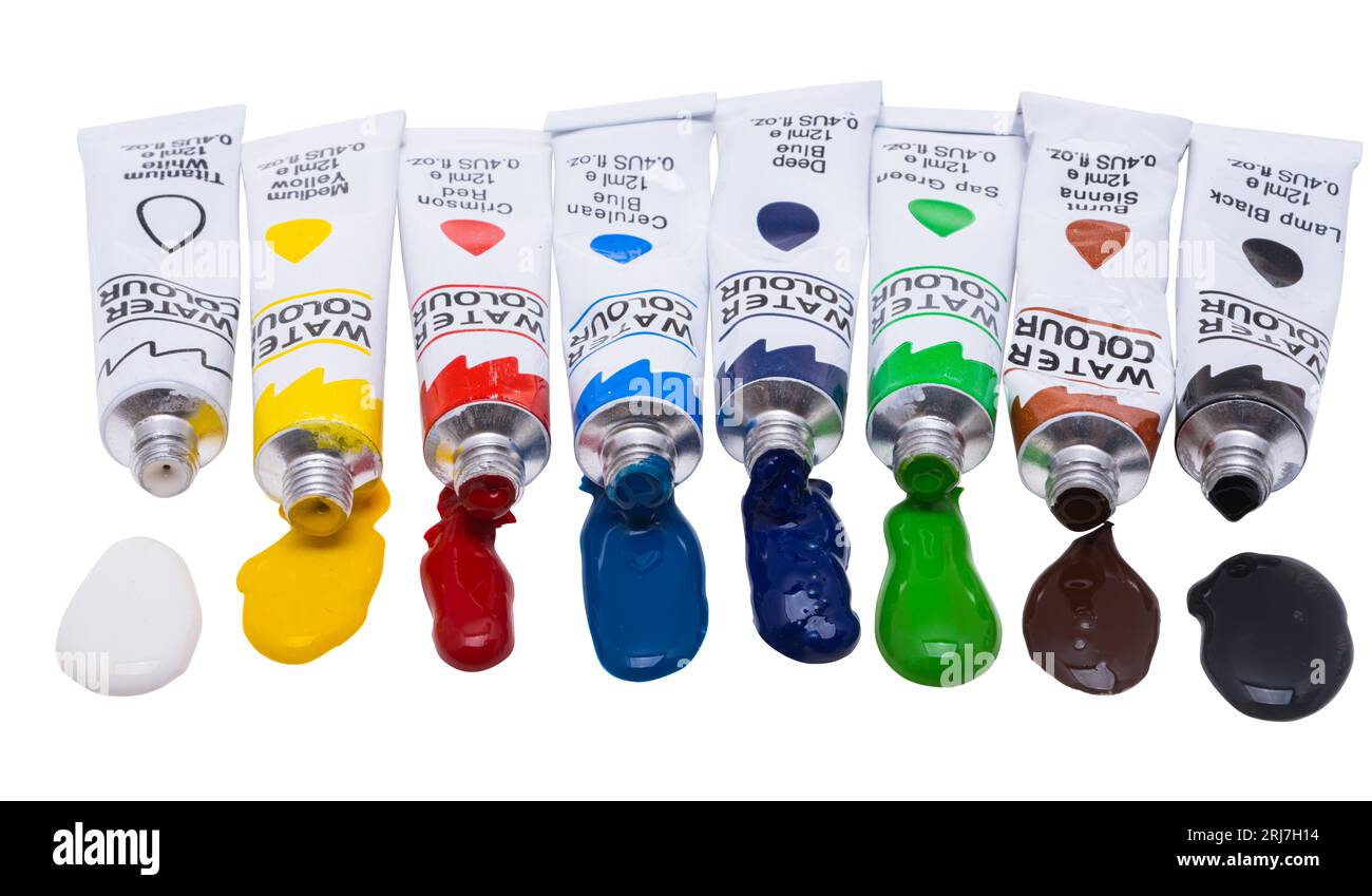 water paints in tube isolated on white background Stock Photo - Alamy