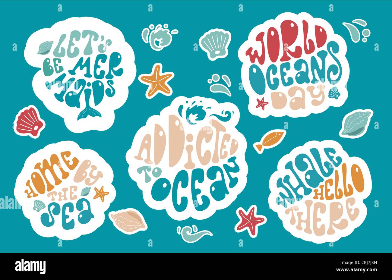 Collection of lettering stickers about ocean Stock Vector Image & Art ...