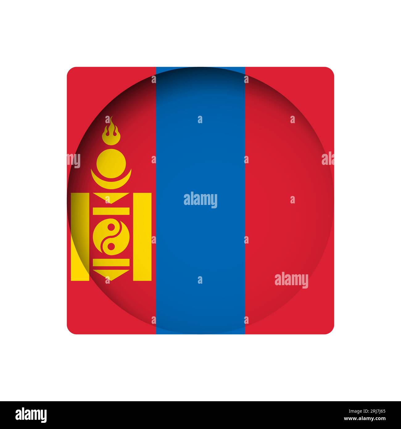 Mongolia flag - behind the cut circle paper hole with inner shadow ...