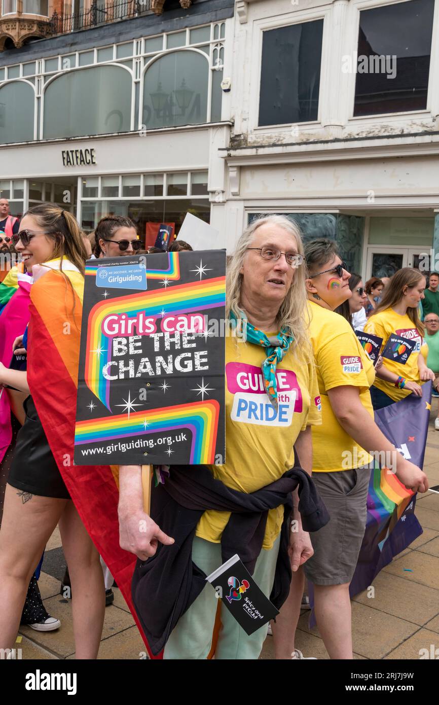 Girl guiding group in Lincoln Pride Parade, High Street, Lincoln City ... Girl guiding group in Lincoln Pride Parade, High Street, Lincoln City ...