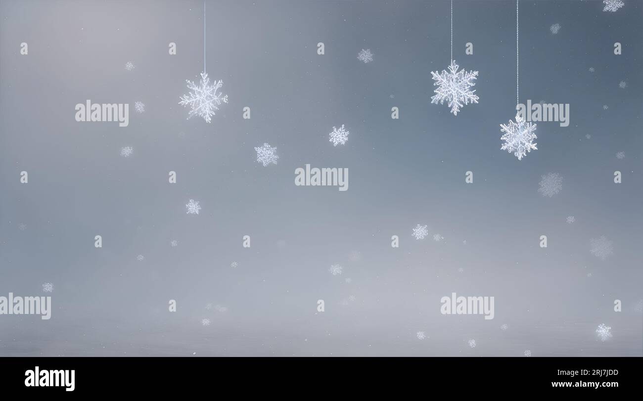 Realistic white snowflakes, falling snow with light effect.over gray ...