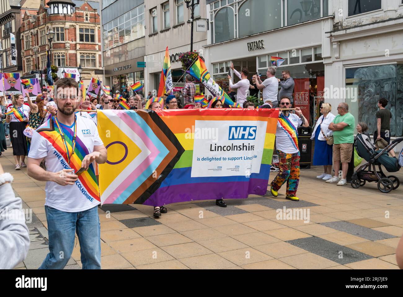 NHS Lincolnshire pride banner supporting Lincoln Pride, High Street ...