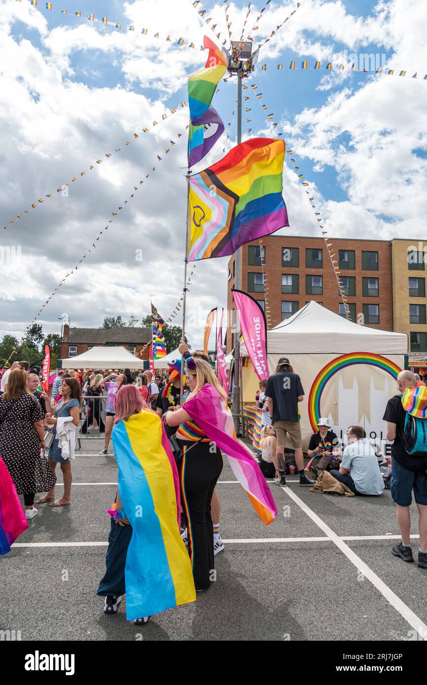 People enjoying the Lincoln Pride day, Tentercroft Street car park ...