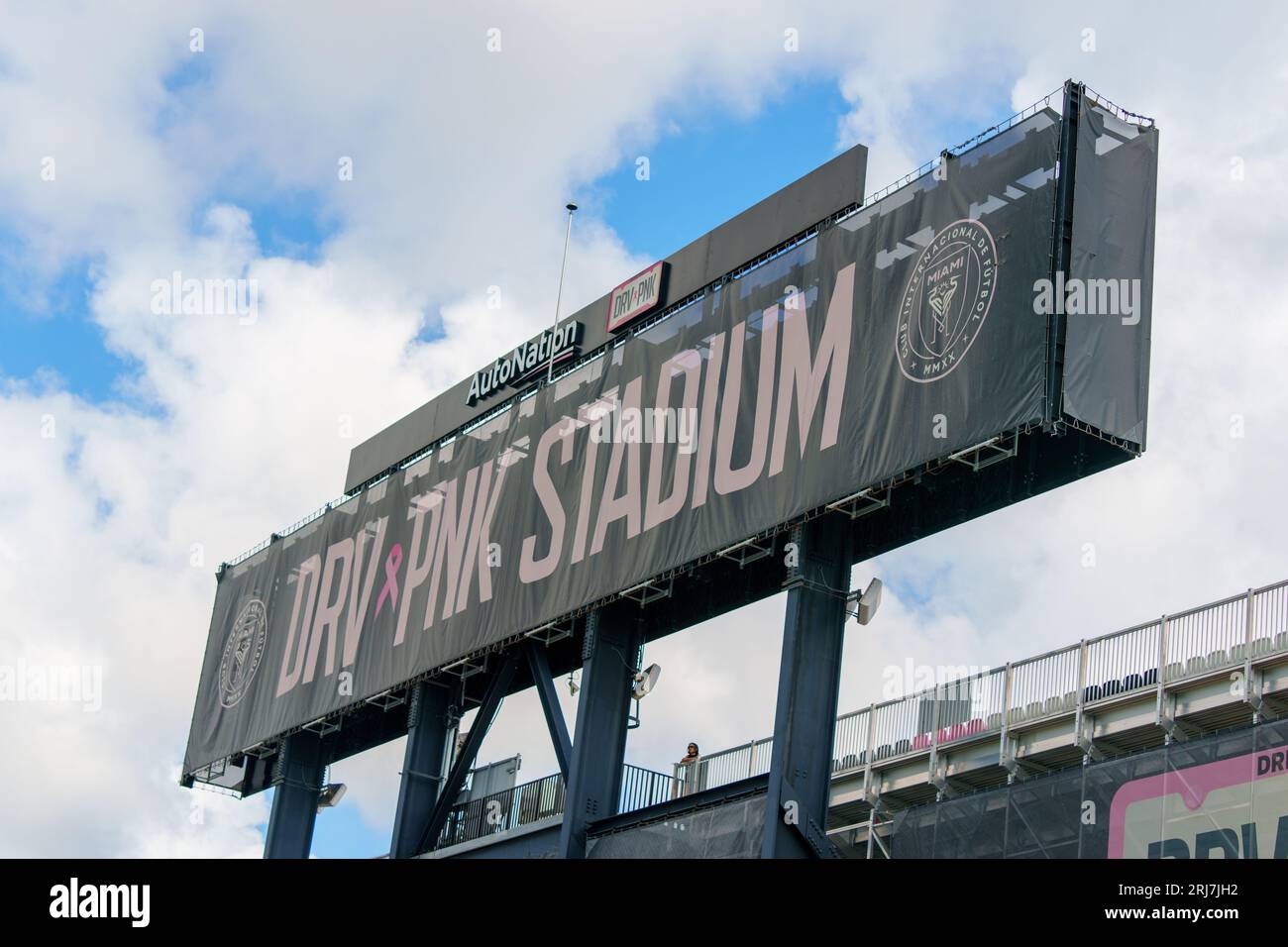 Fort Lauderdale, FL, USA - August 19, 2023: Stadium sign banner DRV PNK ...
