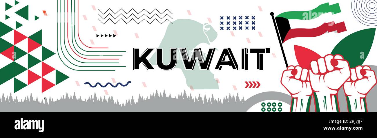 Kuwait national day banner with map, flag colors theme background and ...
