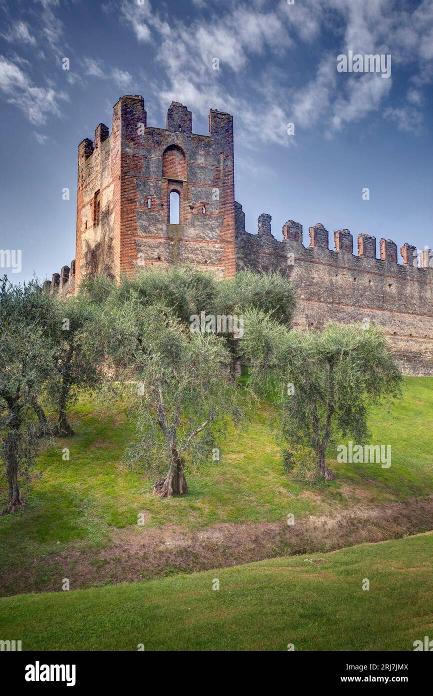 Public park and medieval surrounding wall of small village of Lazise ...