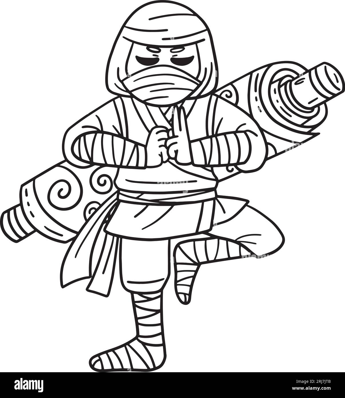 Ninja with a Scroll on Back Isolated Coloring Page Stock Vector Image ...