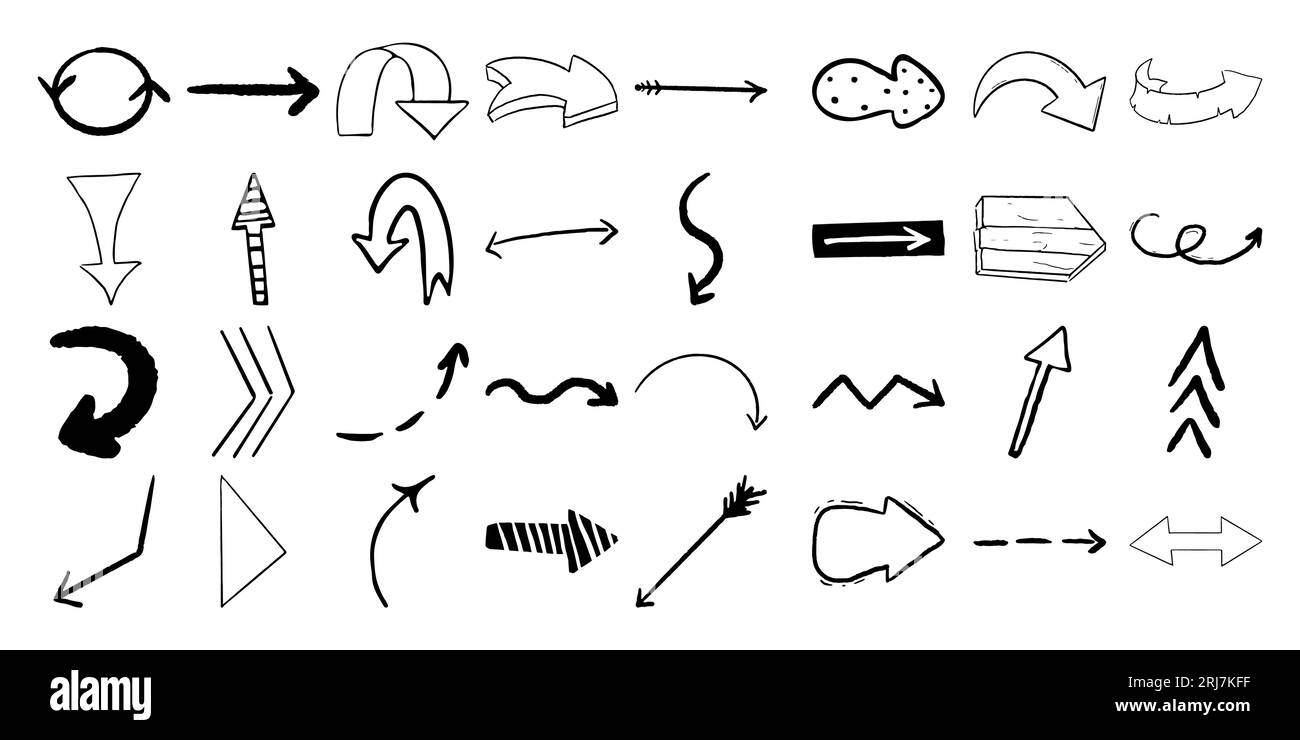Set arrow pointer ink lines, textured shapes hand drawn decorative ...
