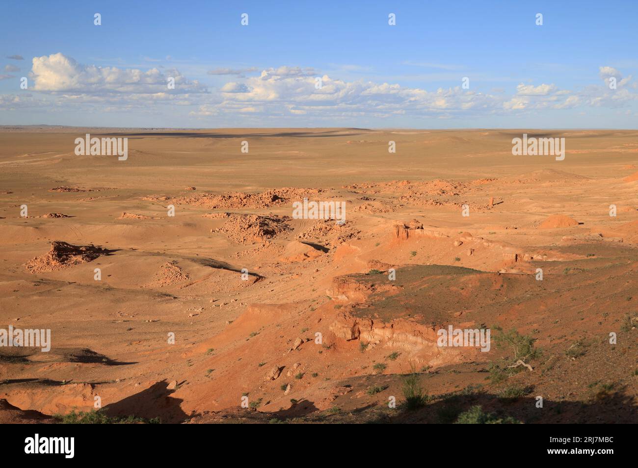 The rock formations of Bayanzag flaming cliff at sunset, Mongolia Stock ...