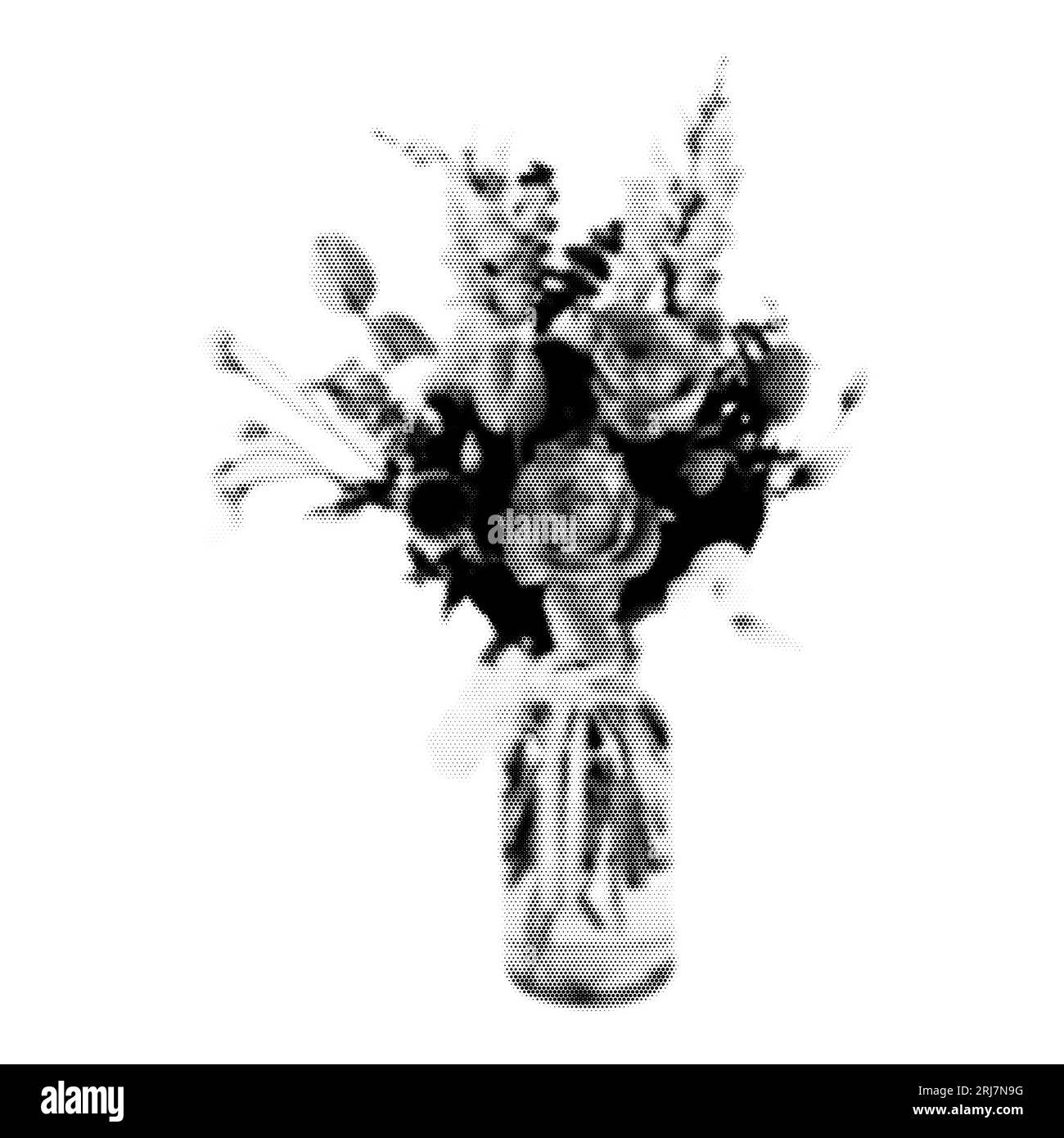 Bouquet of flowers in a vase collage. Design element in trendy dotted ...
