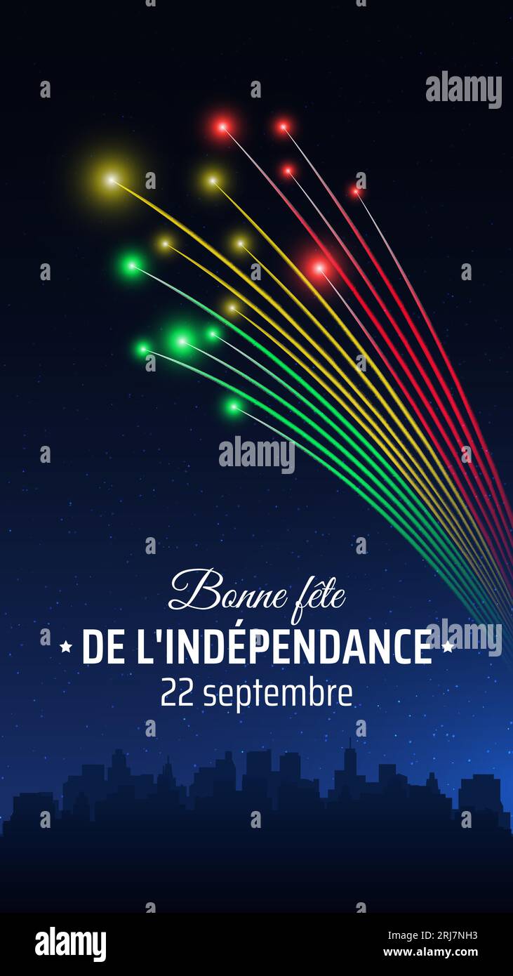 September 22, mali independence day, colorful fireworks flag on blue ...