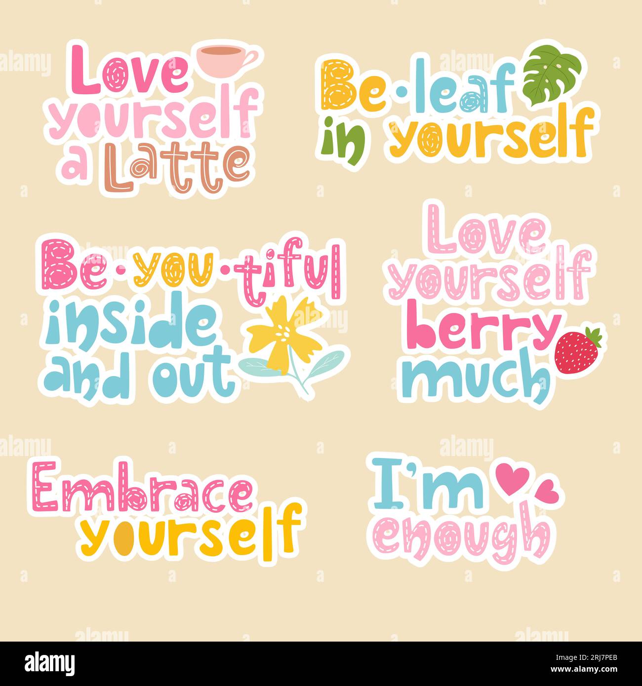 Handwriting lettering stickers about self love Stock Vector Image & Art ...