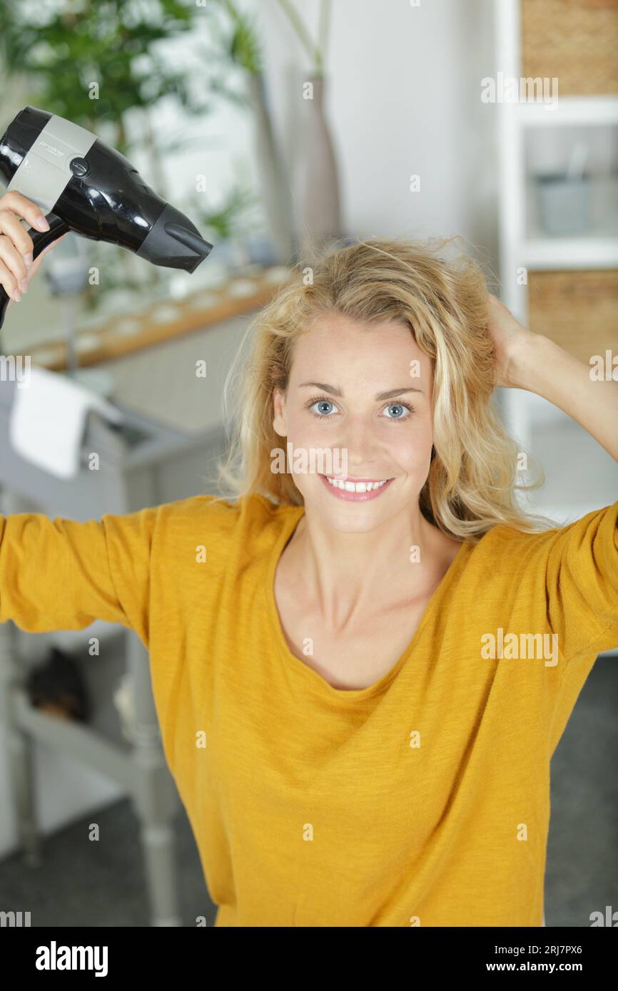 Funny woman hair dryer hi-res stock photography and images - Alamy