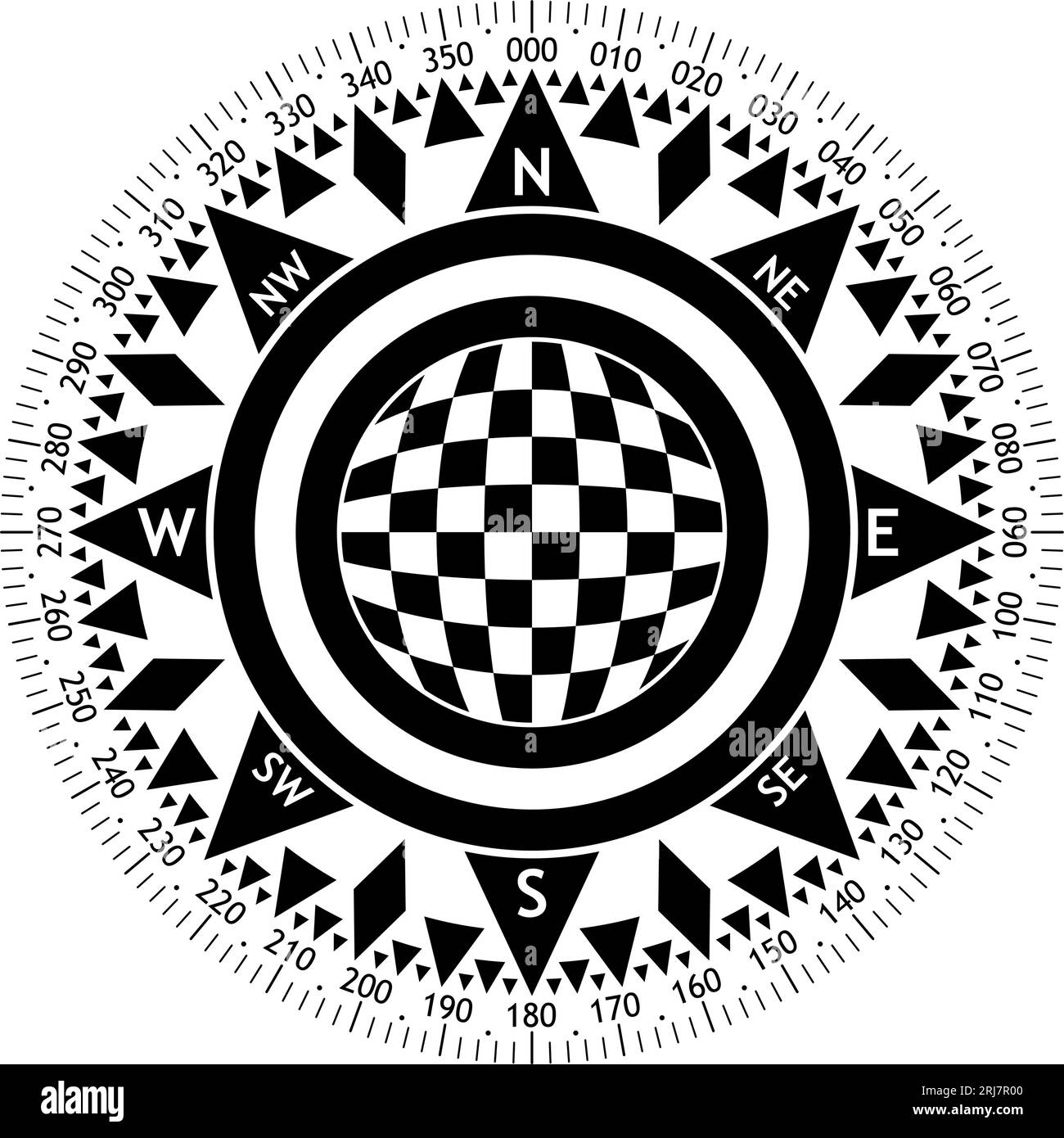 Compass rose vector with eight wind directions and 360 degree scale ...