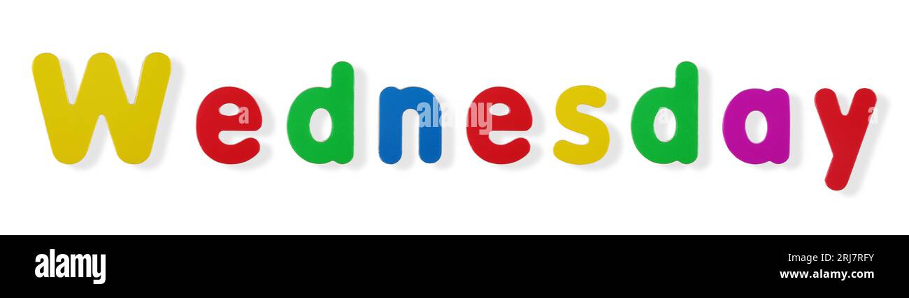 Wednesday word in coloured magnetic letters with clipping path Stock ...