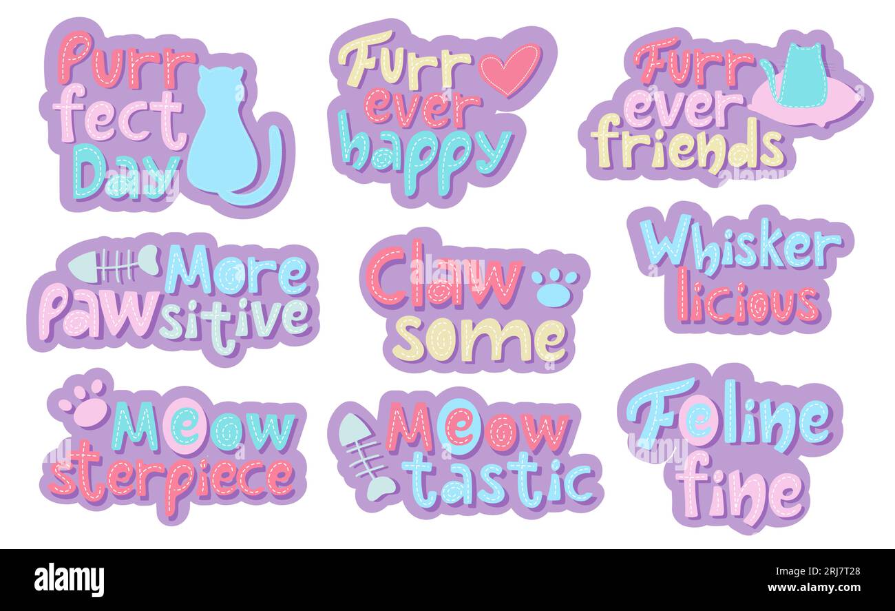 Funny handwritten stickers about cats Stock Vector Image & Art - Alamy