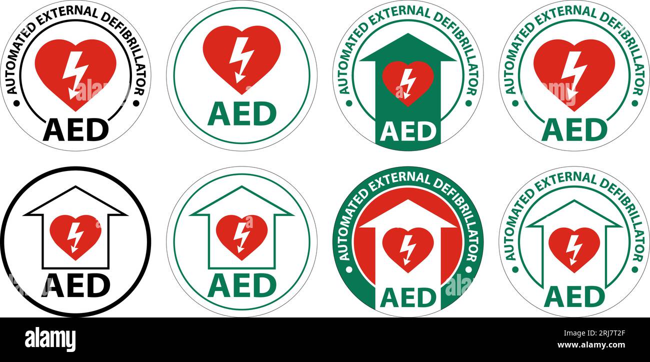 Floor Sign AED with Defib Heart, Red Border Floor Sign Stock Vector ...