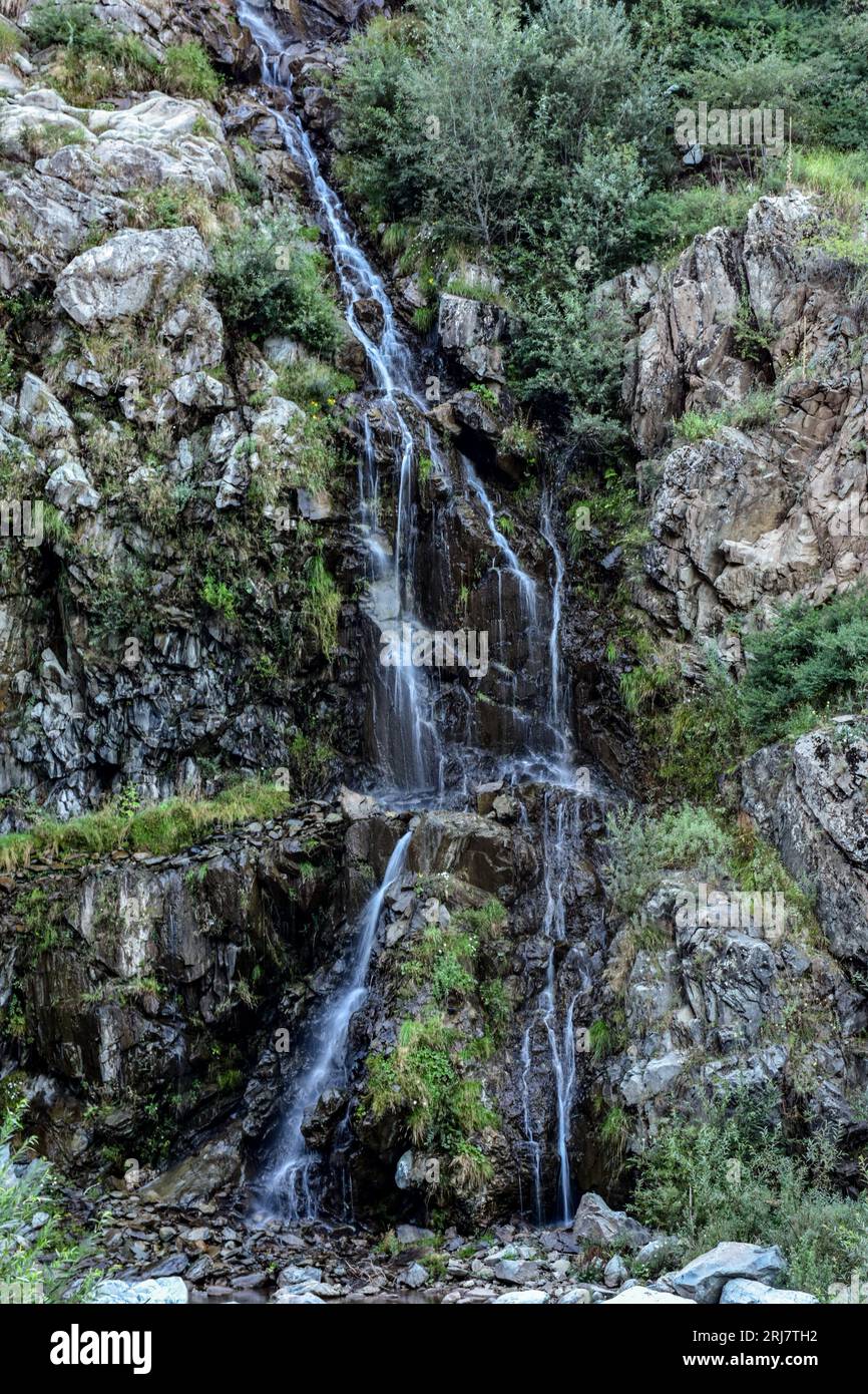 Drung, India. 21st Aug, 2023. General view of Drung waterfall in Drung ...