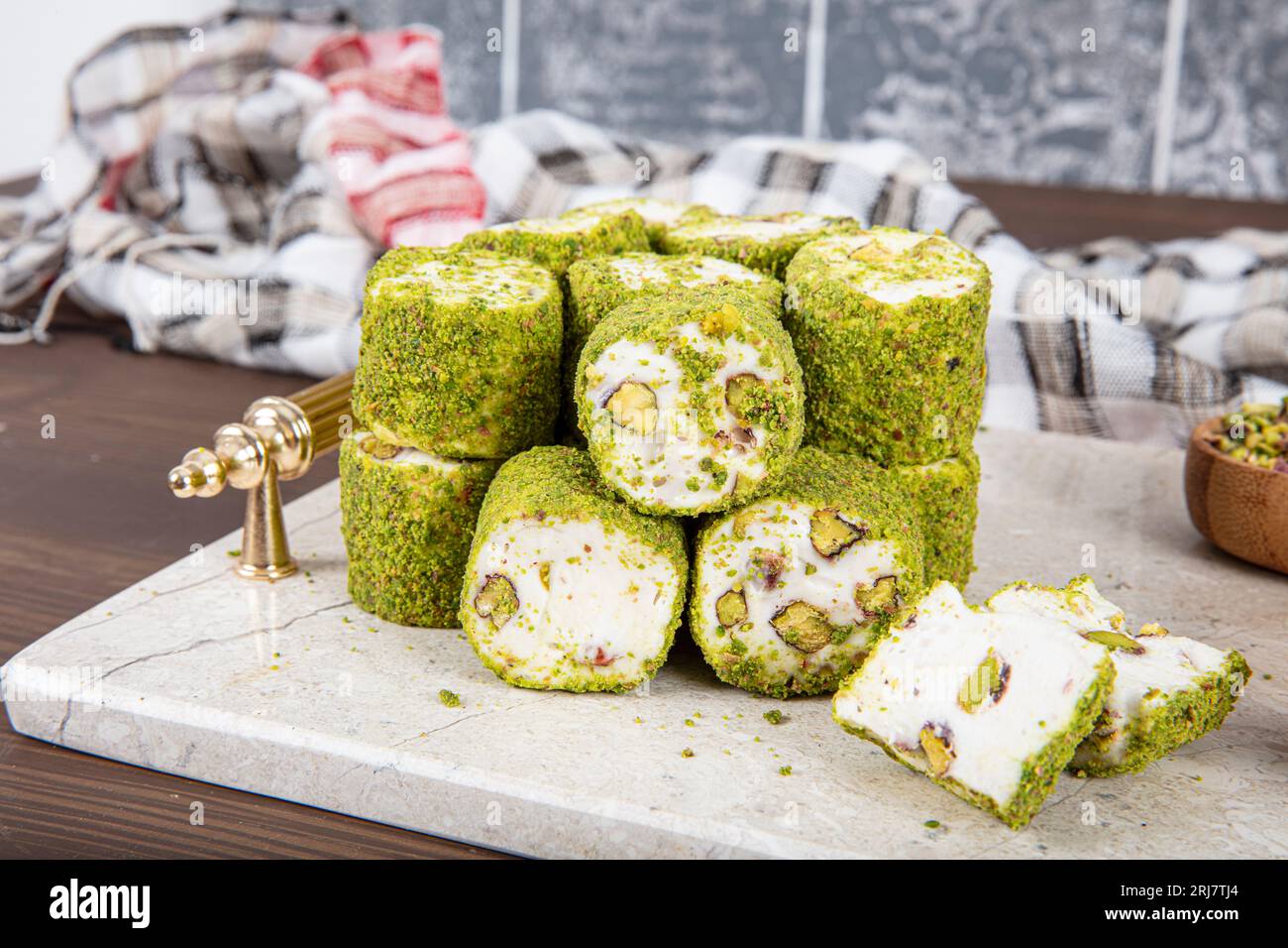 Delicious Turkish Delight with pistachios. Assortment of Turkish ...